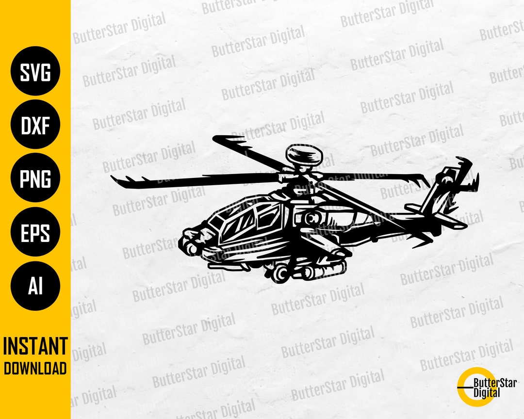 Apache Helicopter SVG | Military Vinyl Stencil Graphics | Cricut Cutting File Silhouette ...