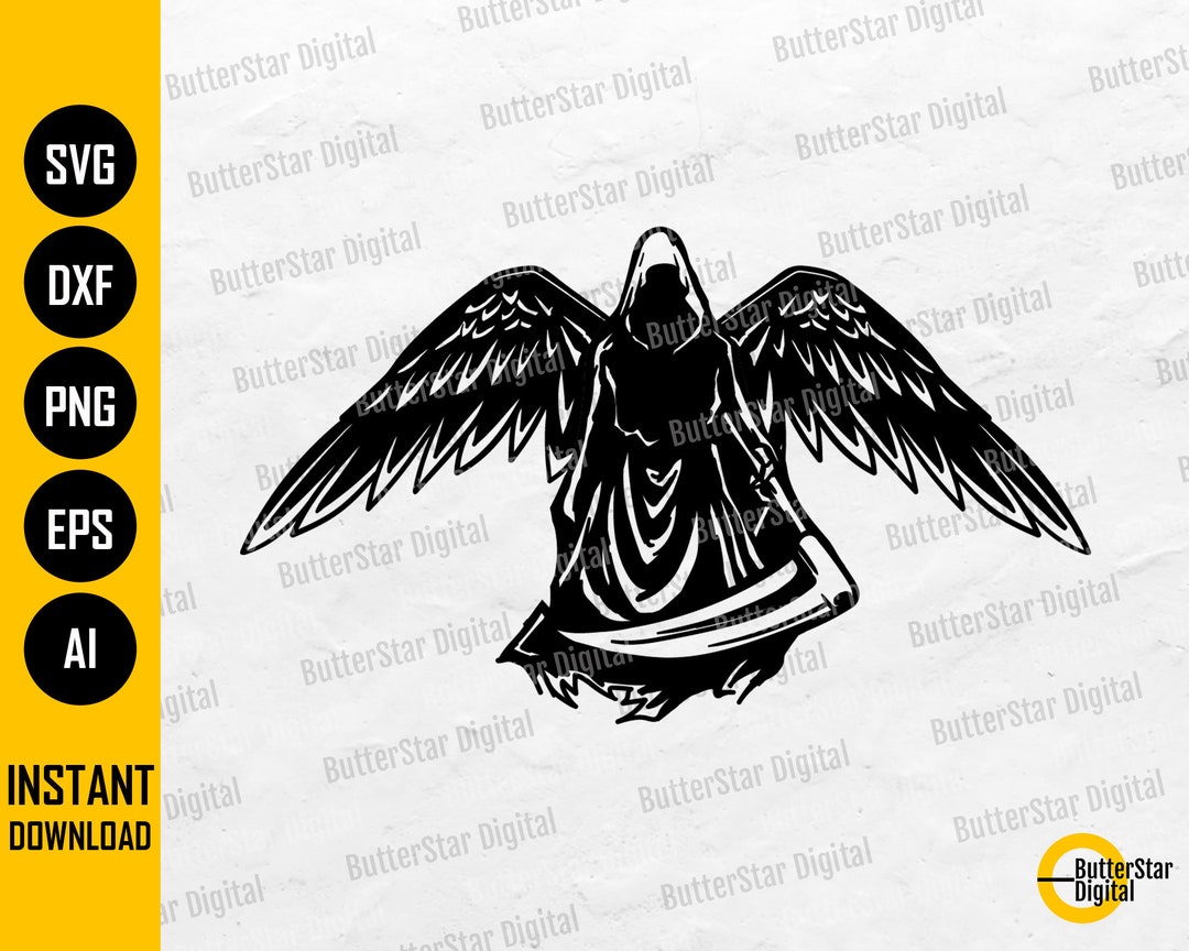 Death Angel SVG | Grim Reaper With Wings SVG | Demon Hell Grave Scythe ...