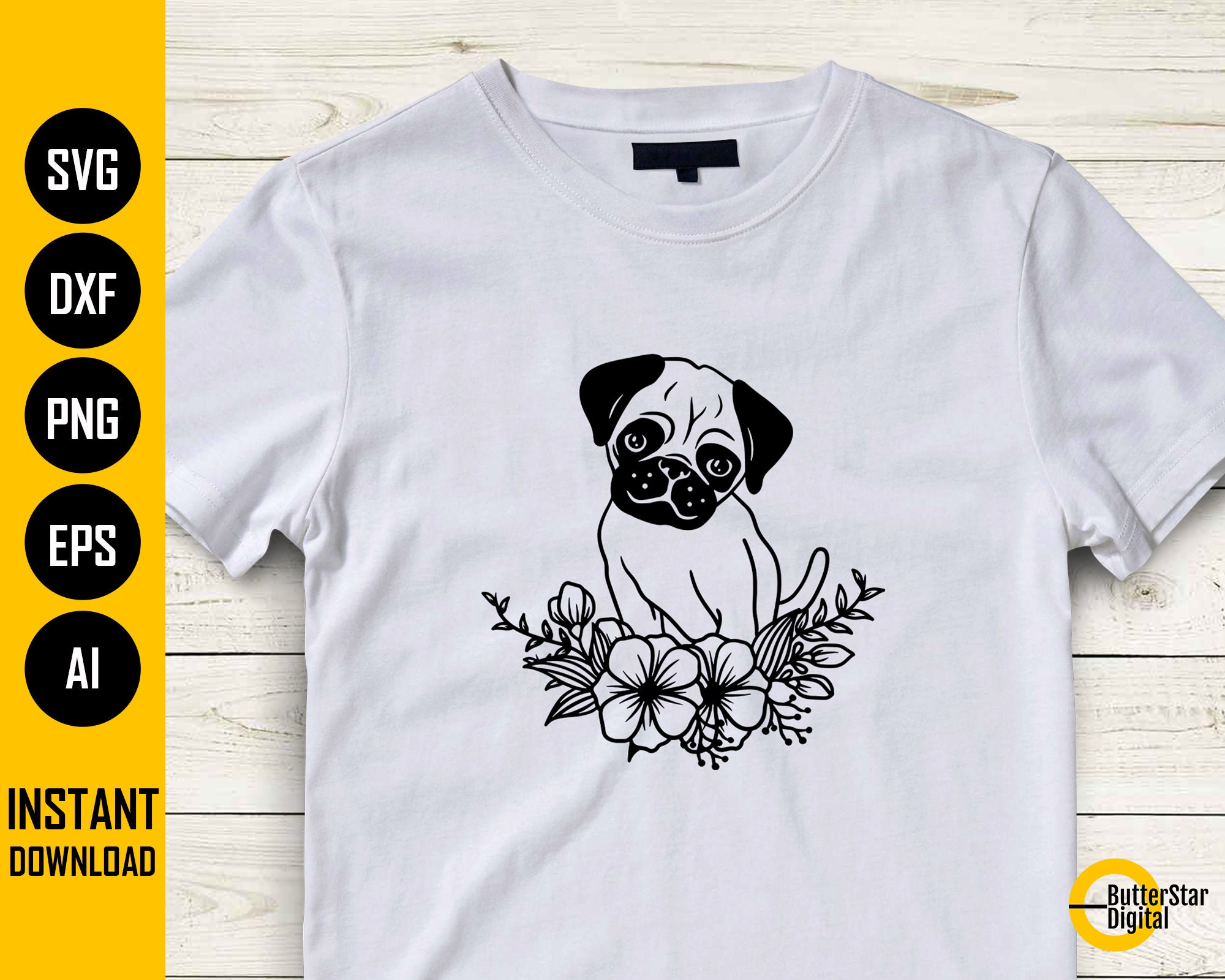 Floral Pug Puppy SVG Dog SVG K-9 Animal Pet Hound Lap - Etsy