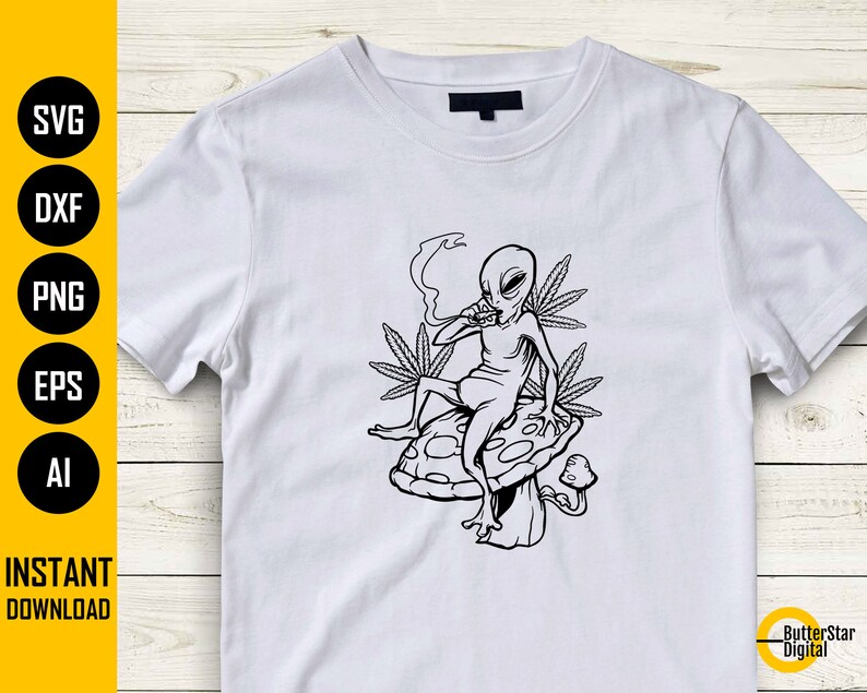 Cannabis Alien SVG Alien Smoking Marijuana on Mushroom | Etsy