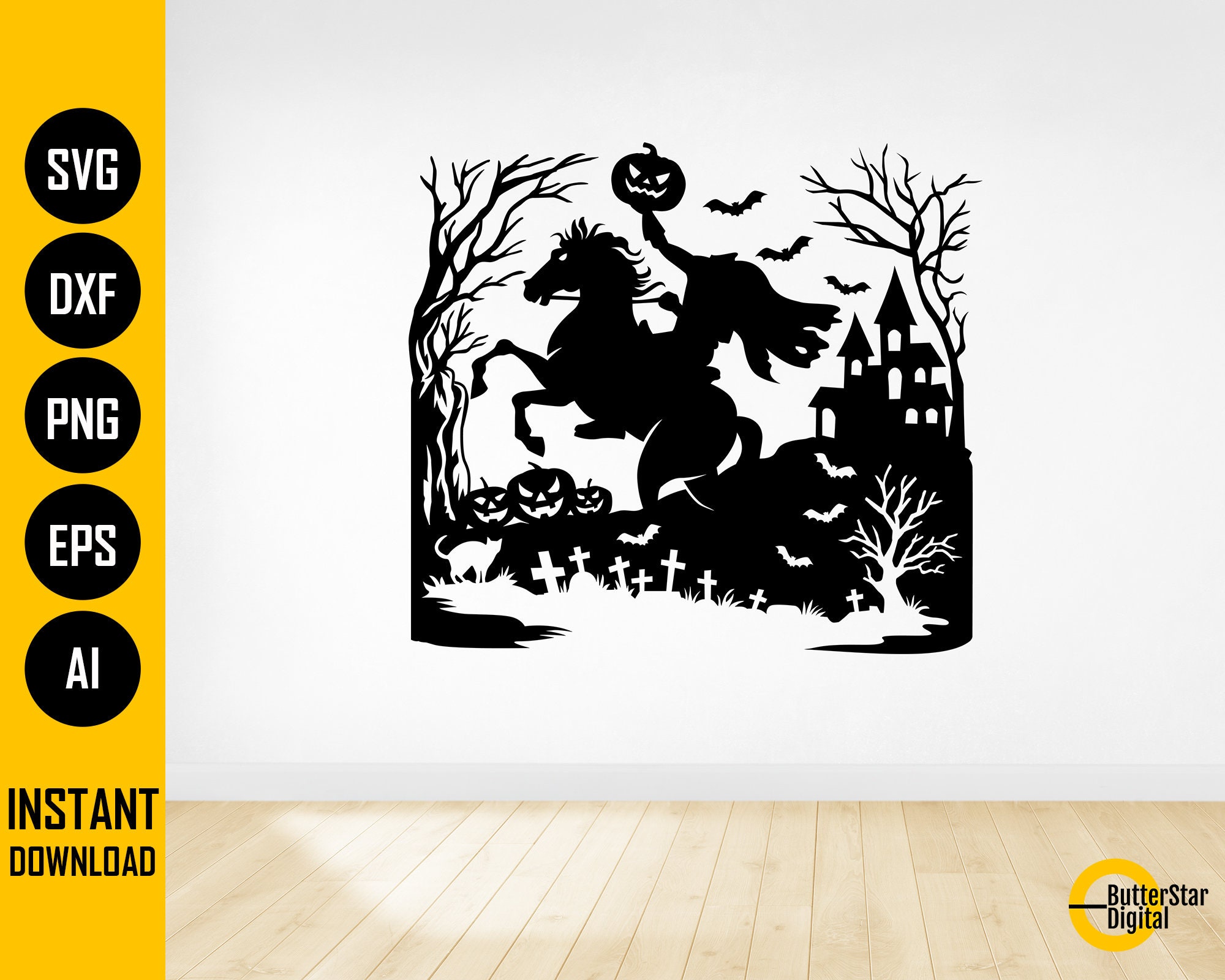 Halloween Scene SVG | Headless Horseman SVG | Spooky T-shirt Wall Art ...