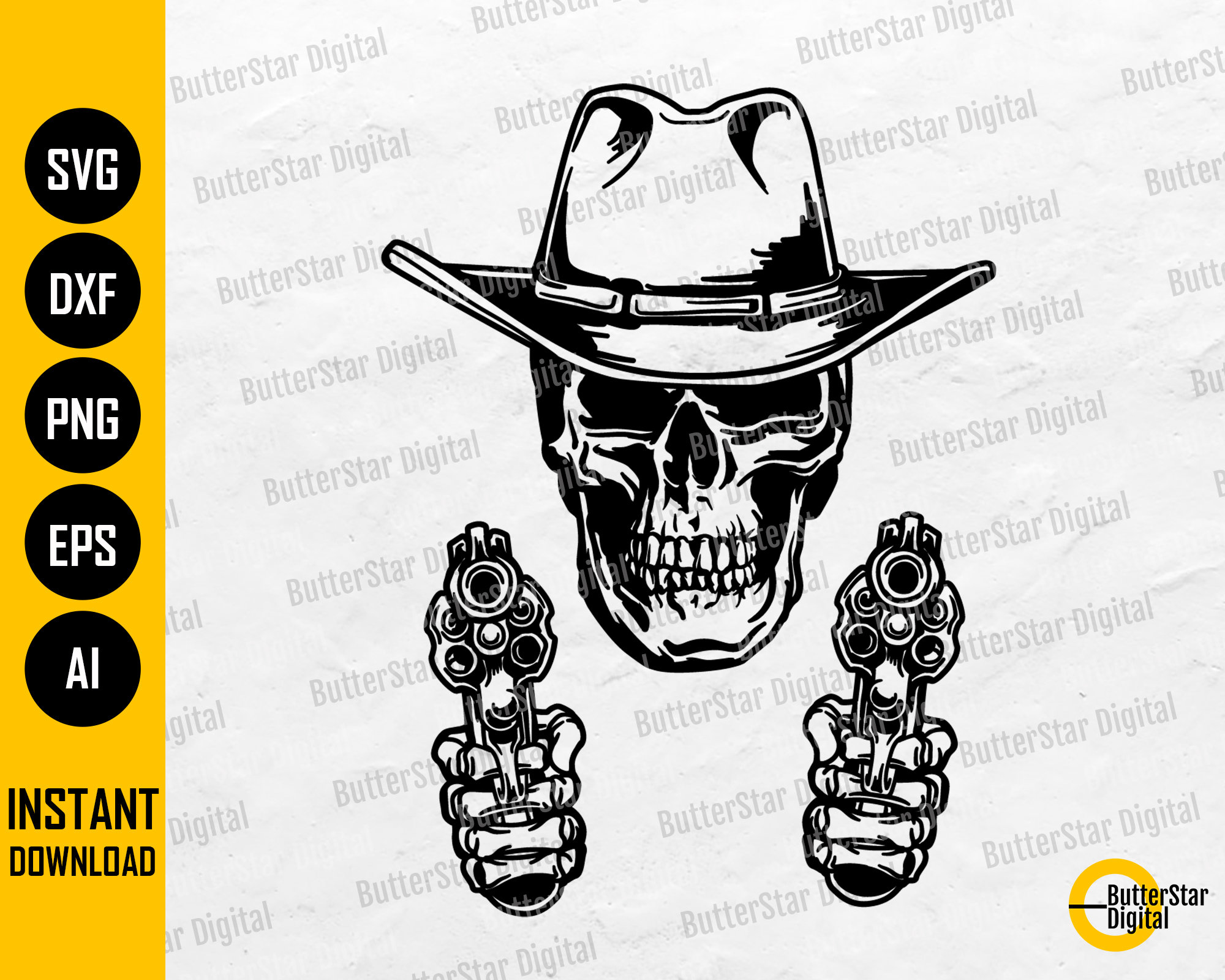 Cowboy Skull With Guns SVG | Dead Outlaw SVG | Skeleton Decal Shirt ...