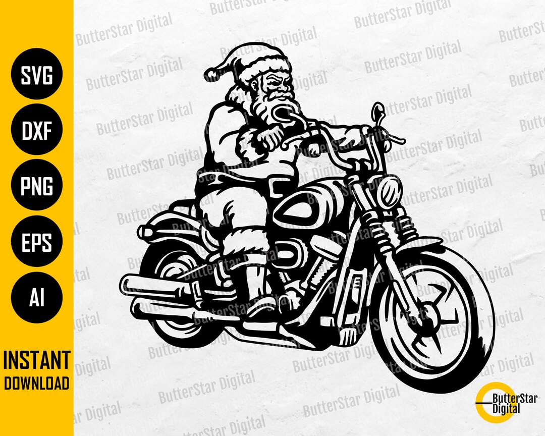 Biker Santa Claus SVG Holiday Motorcycle Rider T-shirt Decal Graphics ...