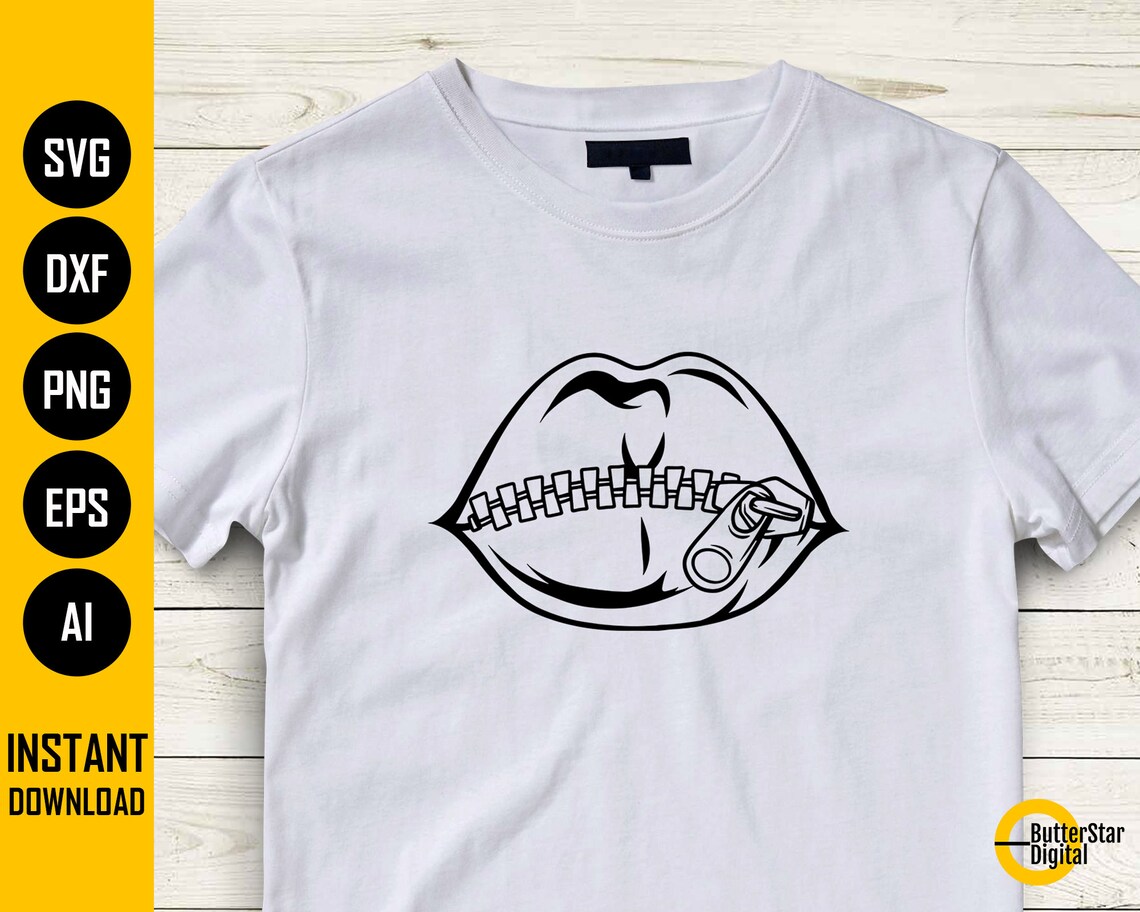 Lips With Zipper SVG | Discrete Noise Silent Hush Shush Shhh Secret ...