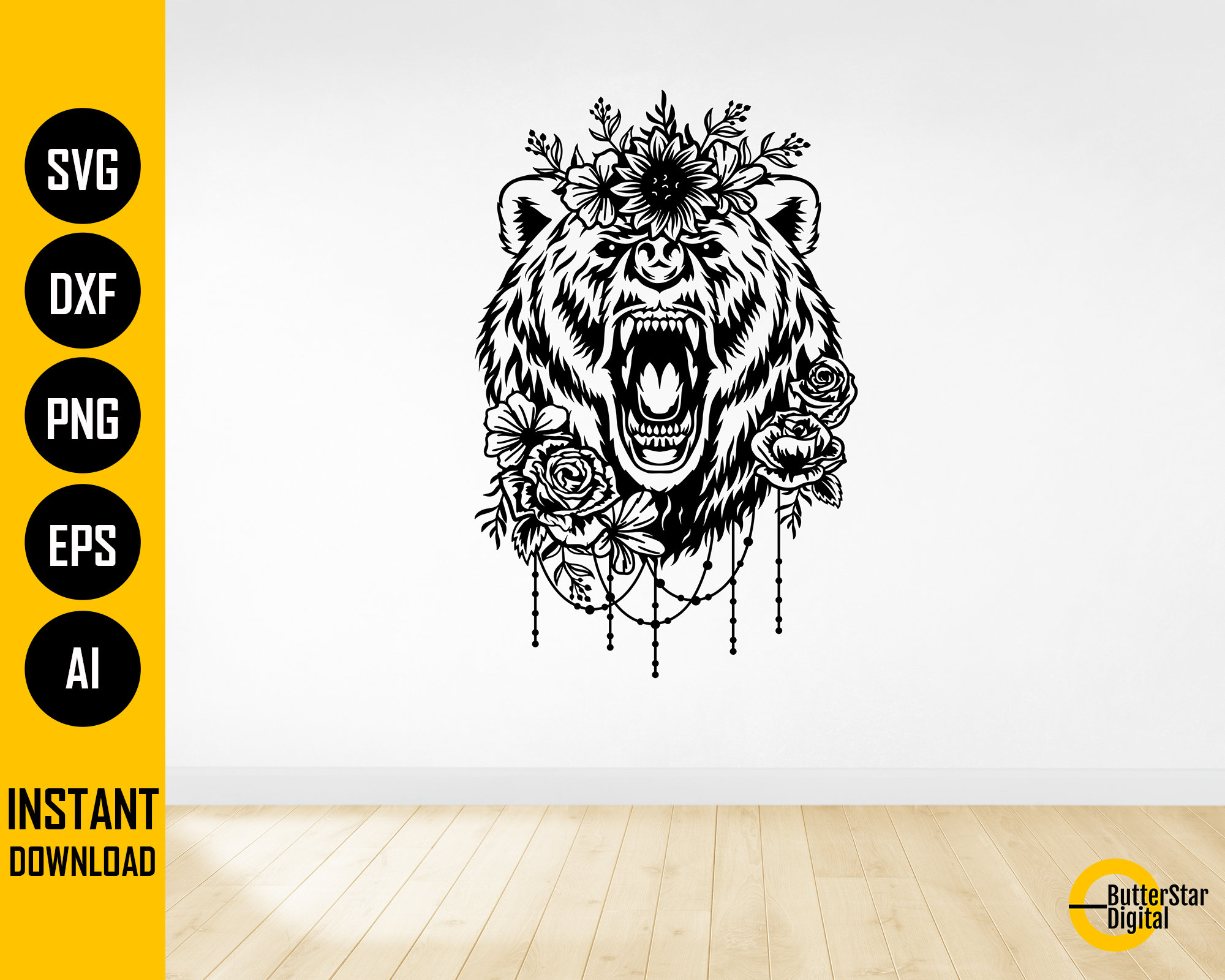 Oso floral SVG / Oso grizzly SVG / Gráficos de calcomanías de camiseta ...