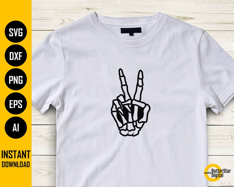 Skeleton Peace Hand Sign SVG Bones Tattoo Decal T-shirt - Etsy