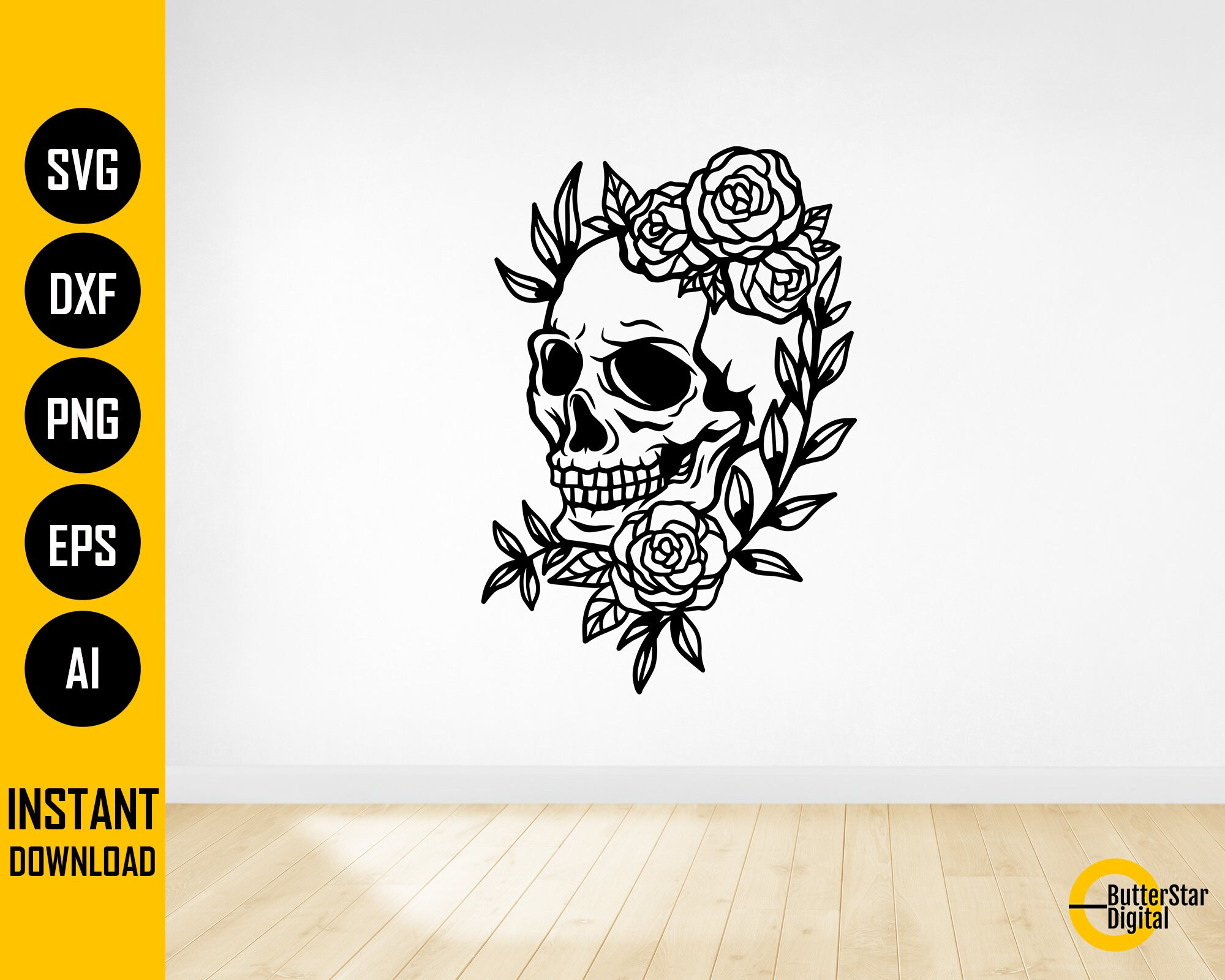Flower Skull SVG Floral Skeleton SVG Gothic T-shirt Decal - Etsy