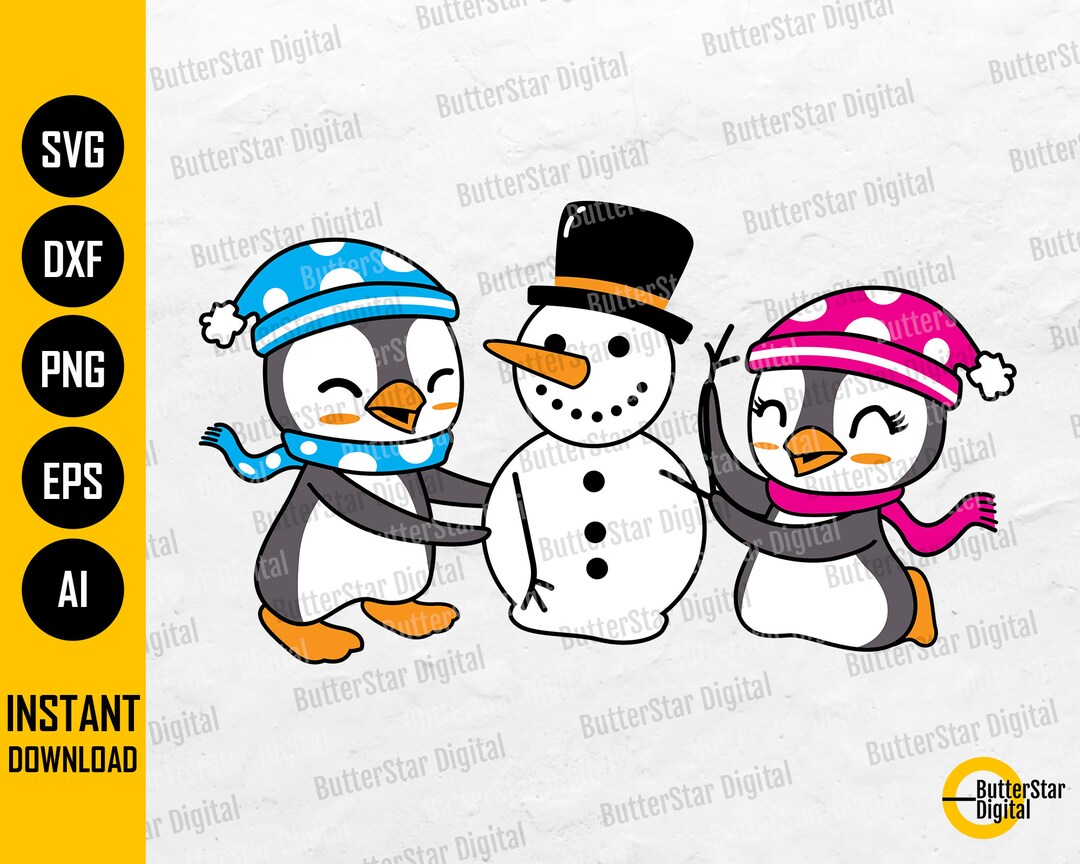 Penguins Build Snowman SVG | Cute Winter SVG | Animal Shirt Gift Decal ...