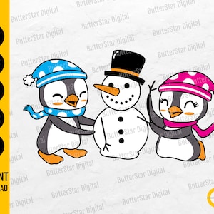 Penguins Build Snowman SVG | Cute Winter SVG | Animal Shirt Gift Decal ...