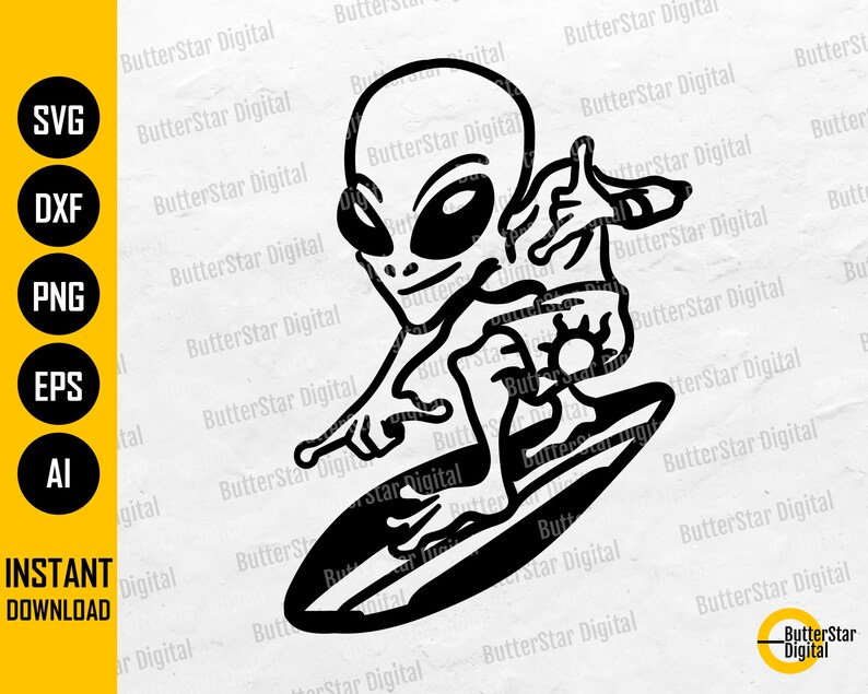 Alien Surfing SVG | Surfer SVG | Surf Waves Fun Hawaiian Sea Ocean ...