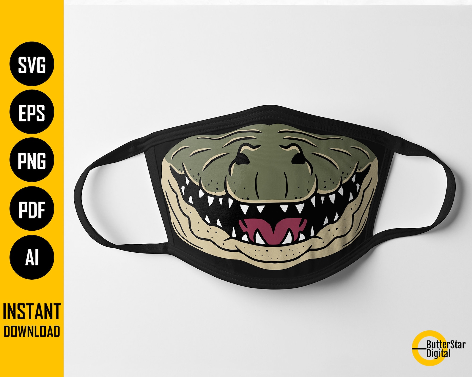 Crocodile Face Mask SVG Alligator Facemask Animal Mouth Covering Cricut ...