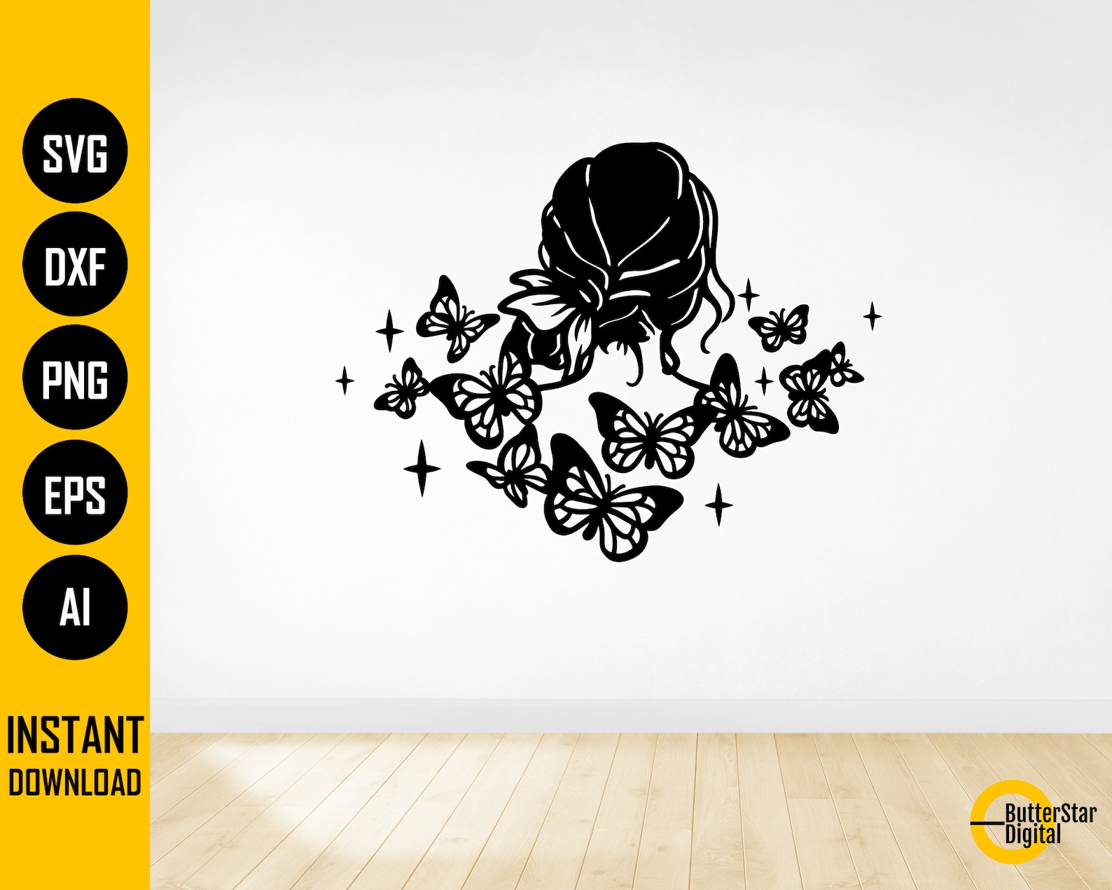 Butterfly Girl SVG | Woman Facing Backwards With Butterflies SVG ...