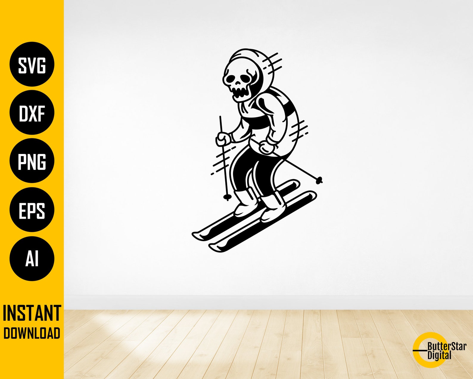 Skeleton Skiing SVG | Snow Skis SVG | Winter Sports T-shirt Graphics ...