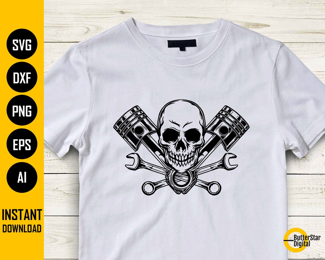Piston Skull SVG | Crossbones SVG | Mechanic T-shirt Decal Sticker ...