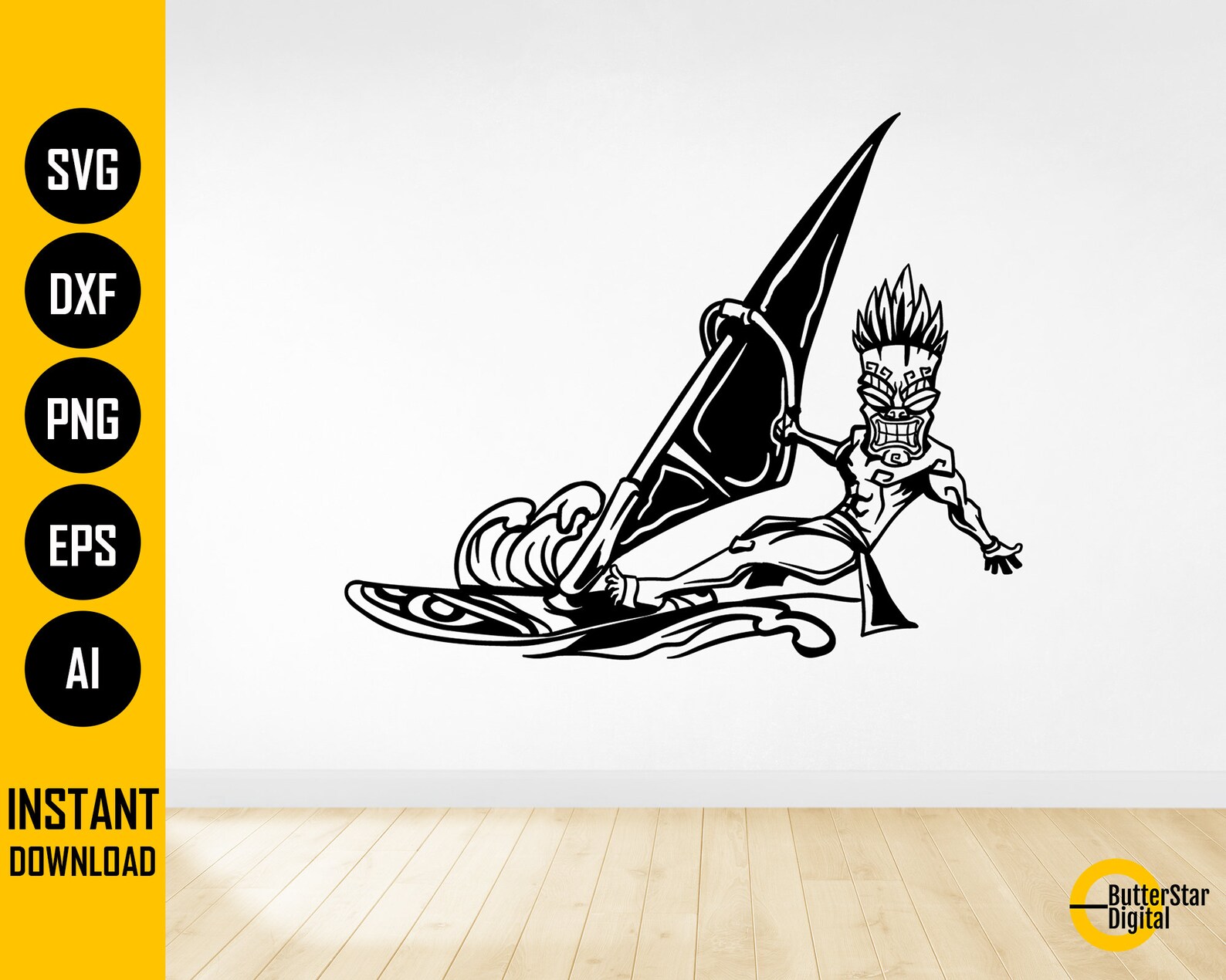 Tiki Man Windsurfing SVG | Tiki SVG | Surf Waves Hawaiian Sea Ocean ...