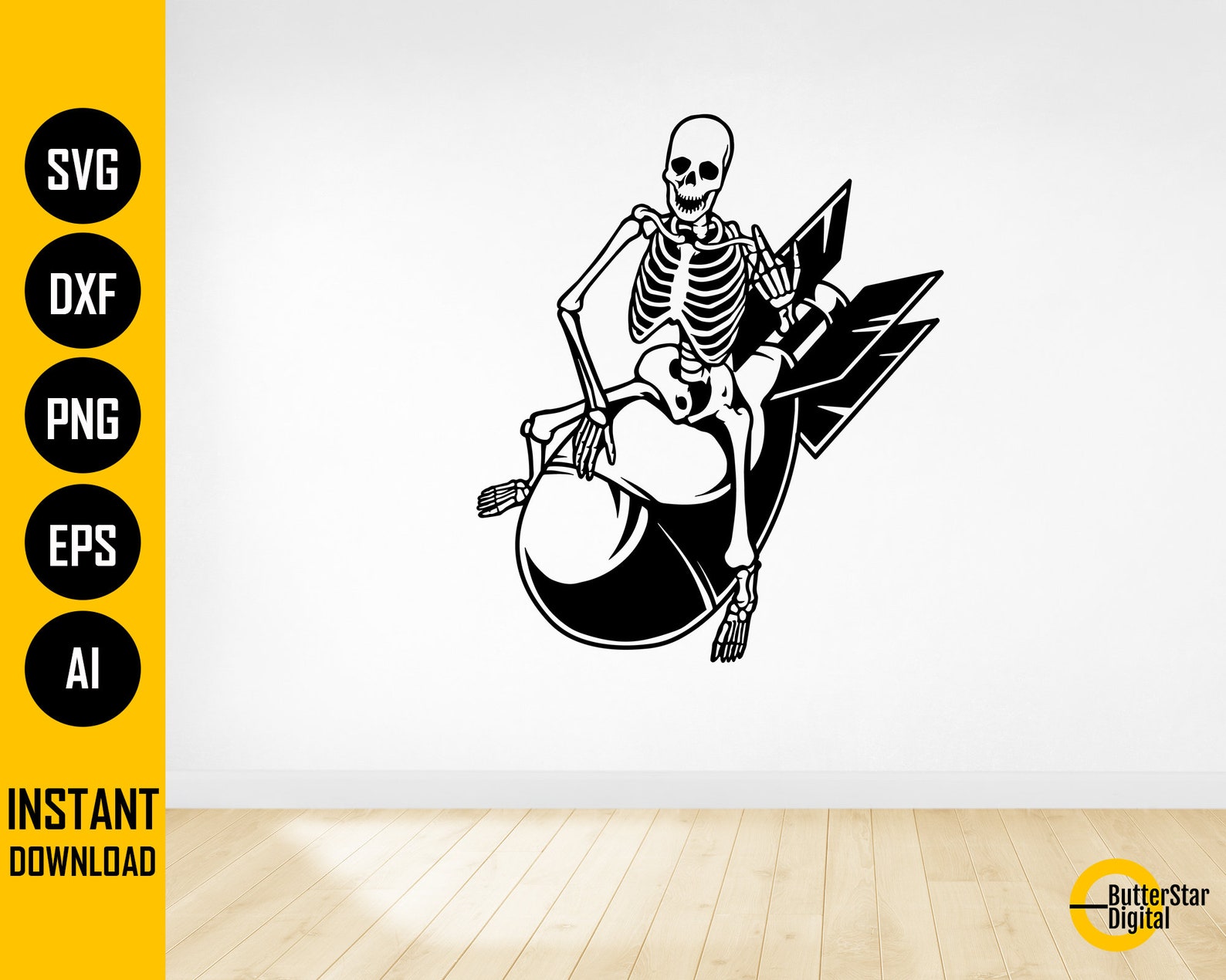 Skeleton Riding Bomb SVG | Boom SVG | Funny Skull T-shirt Decal Sticker ...