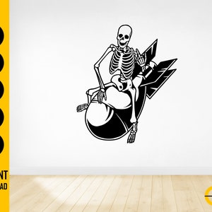 Skeleton Riding Bomb SVG | Boom SVG | Funny Skull T-shirt Decal Sticker ...