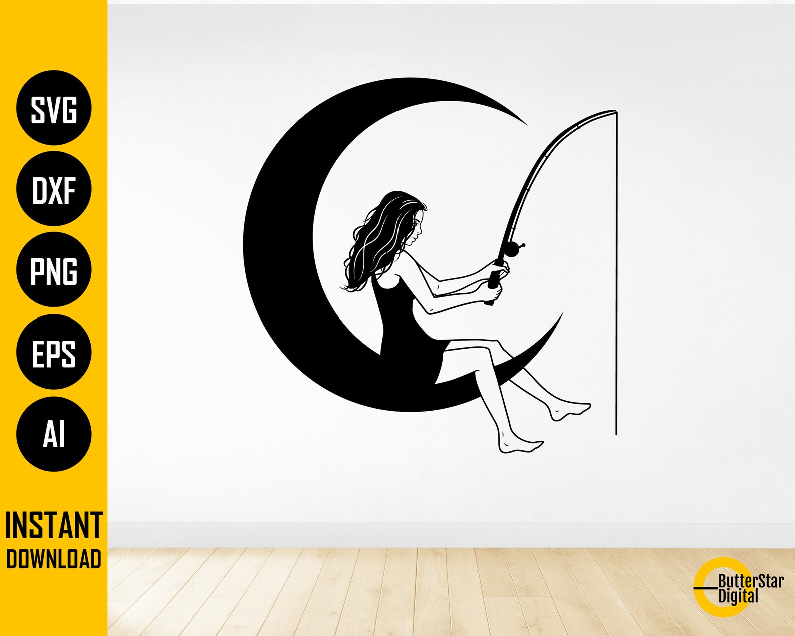 Girl Fishing on the Moon SVG Woman Fishing SVG Angler - Etsy