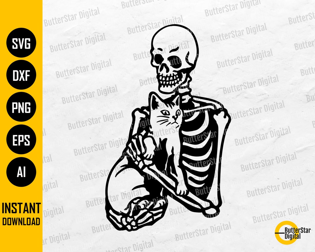 Skeleton With Cat SVG | Gothic SVG | Pets SVG | Witchcraft Feline ...