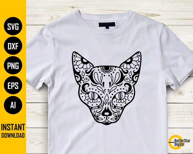 Day of the Dead Cat SVG Sugar Skull Animal SVG Dia De Los | Etsy