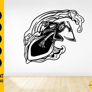 Grim Reaper Surfing SVG | Surf Waves Fun Hawaiian Sea Ocean Surfboard ...