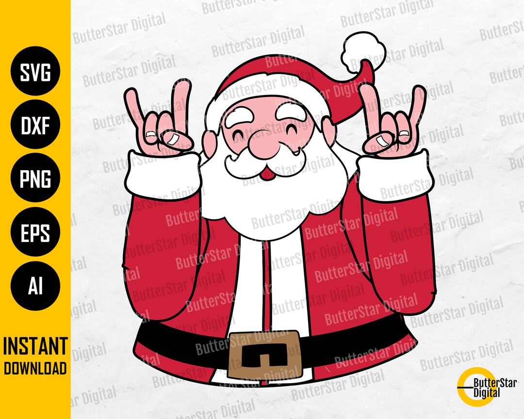 Rocker Santa SVG | Cute Funny Santa Claus | Christmas Gift Shirt Decal ...