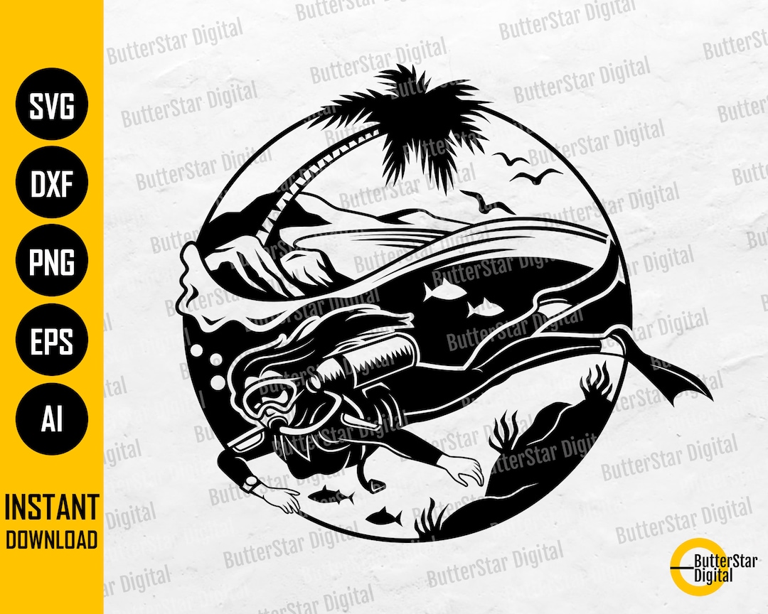 Female Scuba Diver SVG | Diving SVG | Dive Underwater Ocean Sea Trip ...