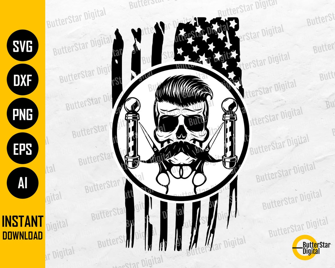 US Barber Skull SVG USA Barber Svg American Barbershop Svg Cricut ...