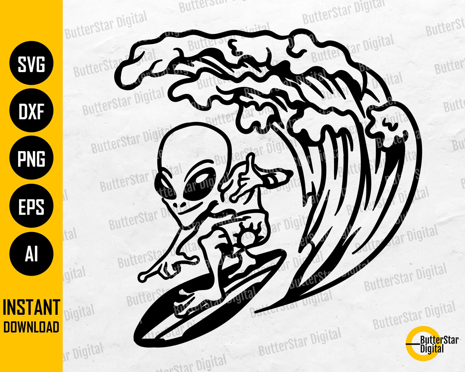 Alien Surfing SVG | Surfer SVG | Surf Waves Fun Hawaiian Sea Ocean ...