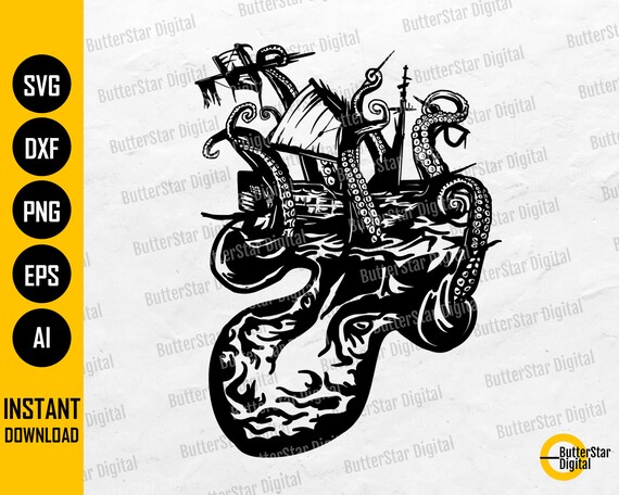 Monster Octopus SVG Ship Attack SVG Horror Shirt Decal - Etsy