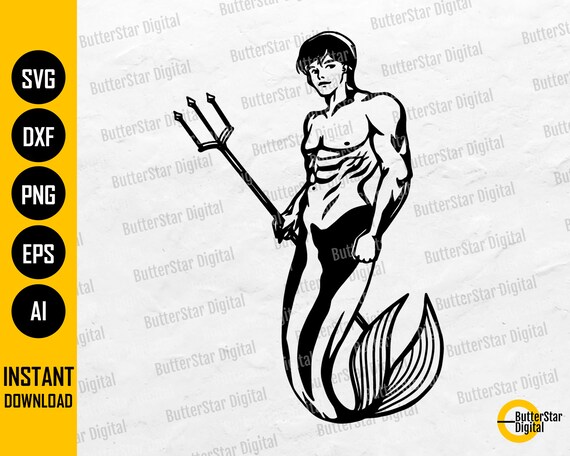 Merman SVG Male Mermaid SVG Trident SVG Poseidon Svg | Etsy