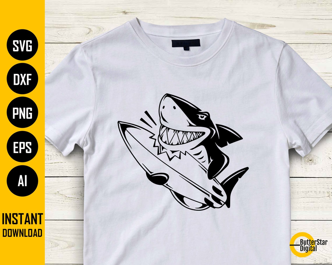 Shark Biting Surfboard SVG | Surfing SVG | Summer Beach T-shirt Vinyl ...