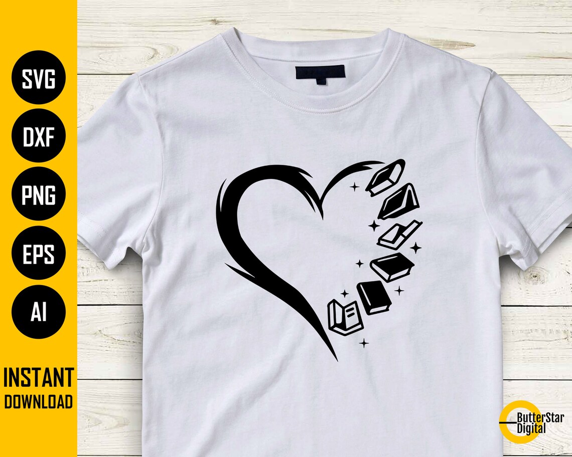 Books Heart SVG Book Lover SVG HTV Vinyl Stencil T-shirt - Etsy