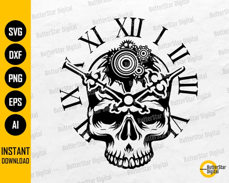 Clock Skull SVG Gothic SVG Time Wall Decoration Vinyl - Etsy