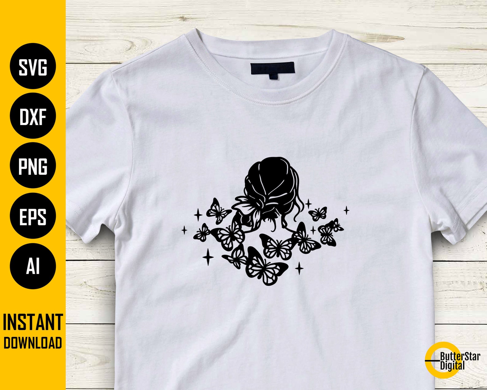 Butterfly Girl SVG | Woman Facing Backwards With Butterflies SVG ...