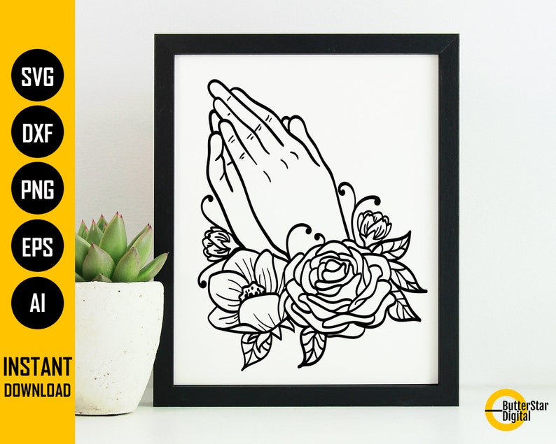 Floral orando manos con rosario SVG / Christian SVG / Oración - Etsy España