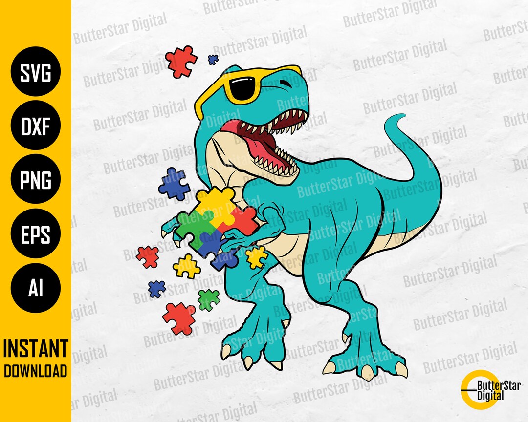 Autism Dinosaur SVG | Autism Awareness SVG | Cute Cool Puzzle Dino SVG ...