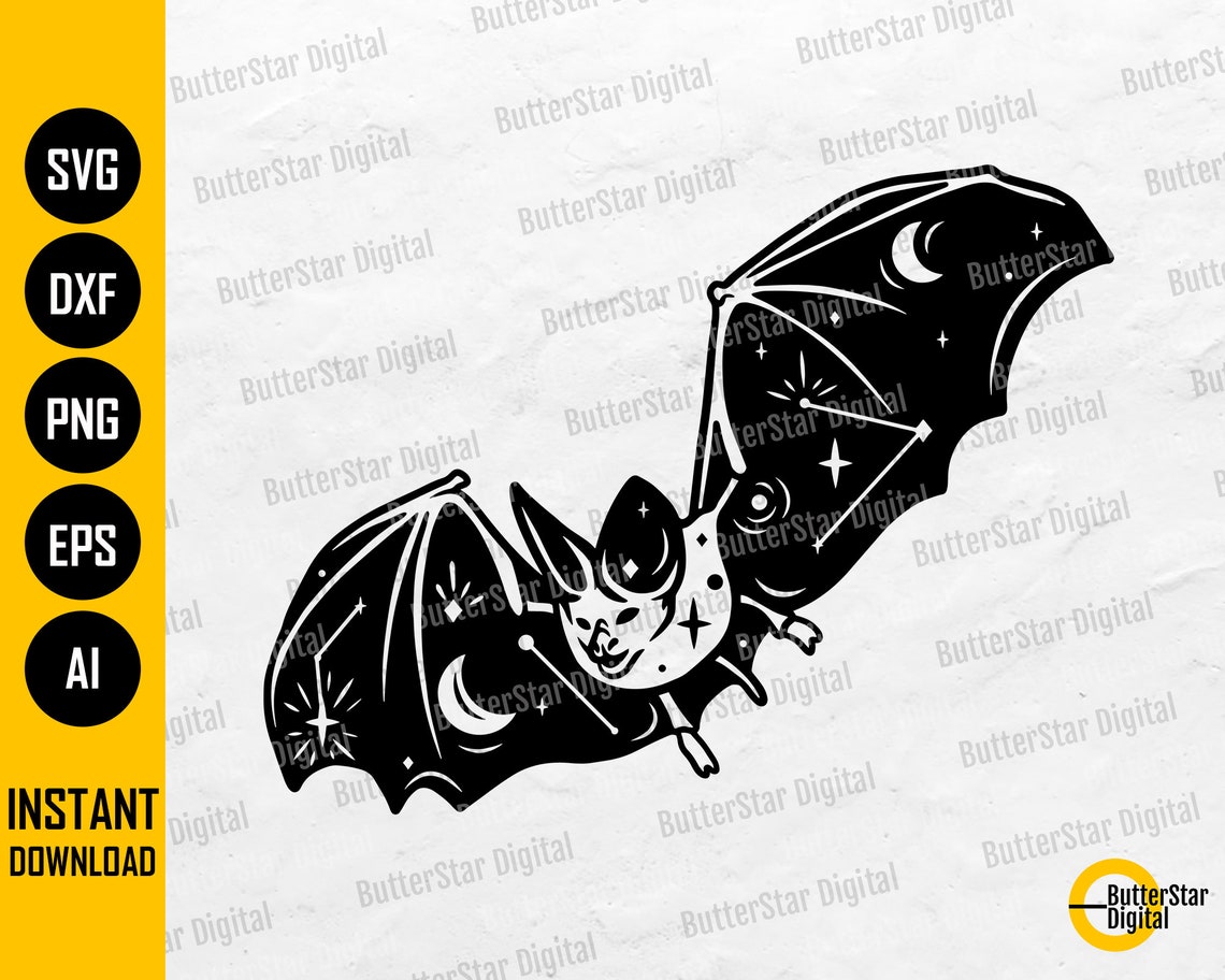 Celestial Flying Bat SVG Mystical SVG Animal SVG Fly Rat - Etsy