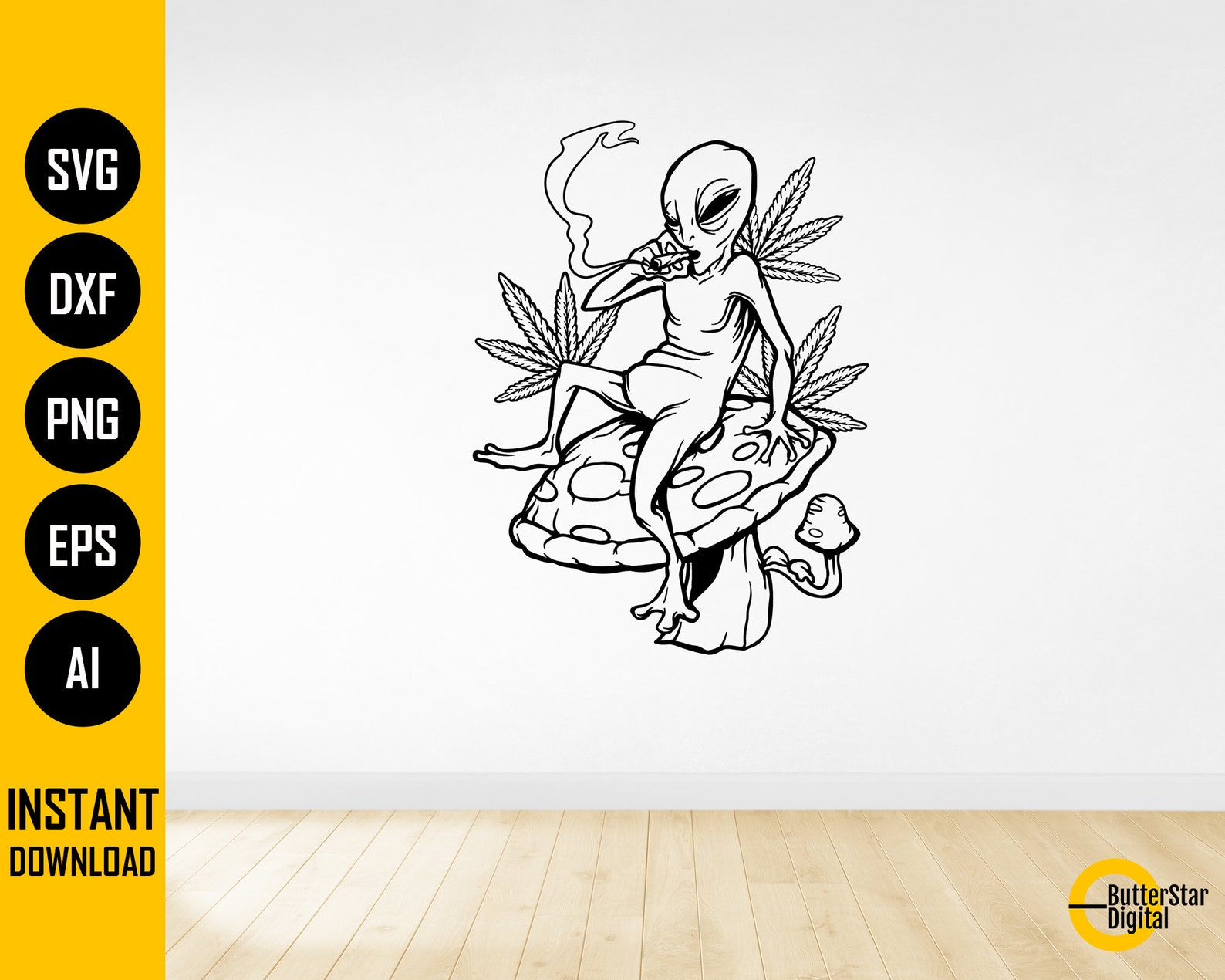 Cannabis Alien SVG Alien Smoking Marijuana on Mushroom - Etsy