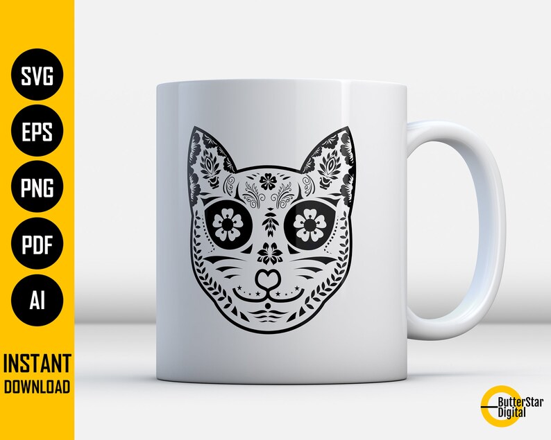 Sugar Skull Cat SVG Day of the Dead Dia De Los Muertos - Etsy
