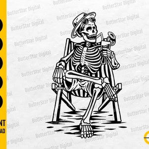 Sitting Skeleton SVG | Sunglass Skull SVG | Beach Chair SVG | Cocktail ...