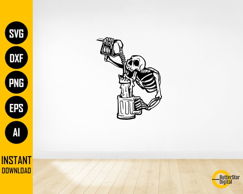 Skeleton Drinking Gasoline SVG | Beer Mug SVG | Gas Pump SVG | Cricut ...