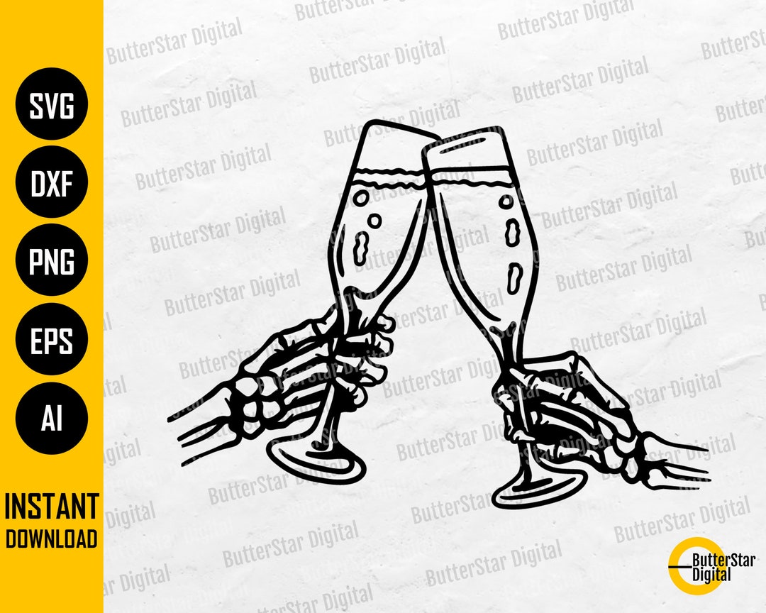 Skeleton Champagne Toast SVG | Cheers SVG | Party SVG | Celebration Svg ...