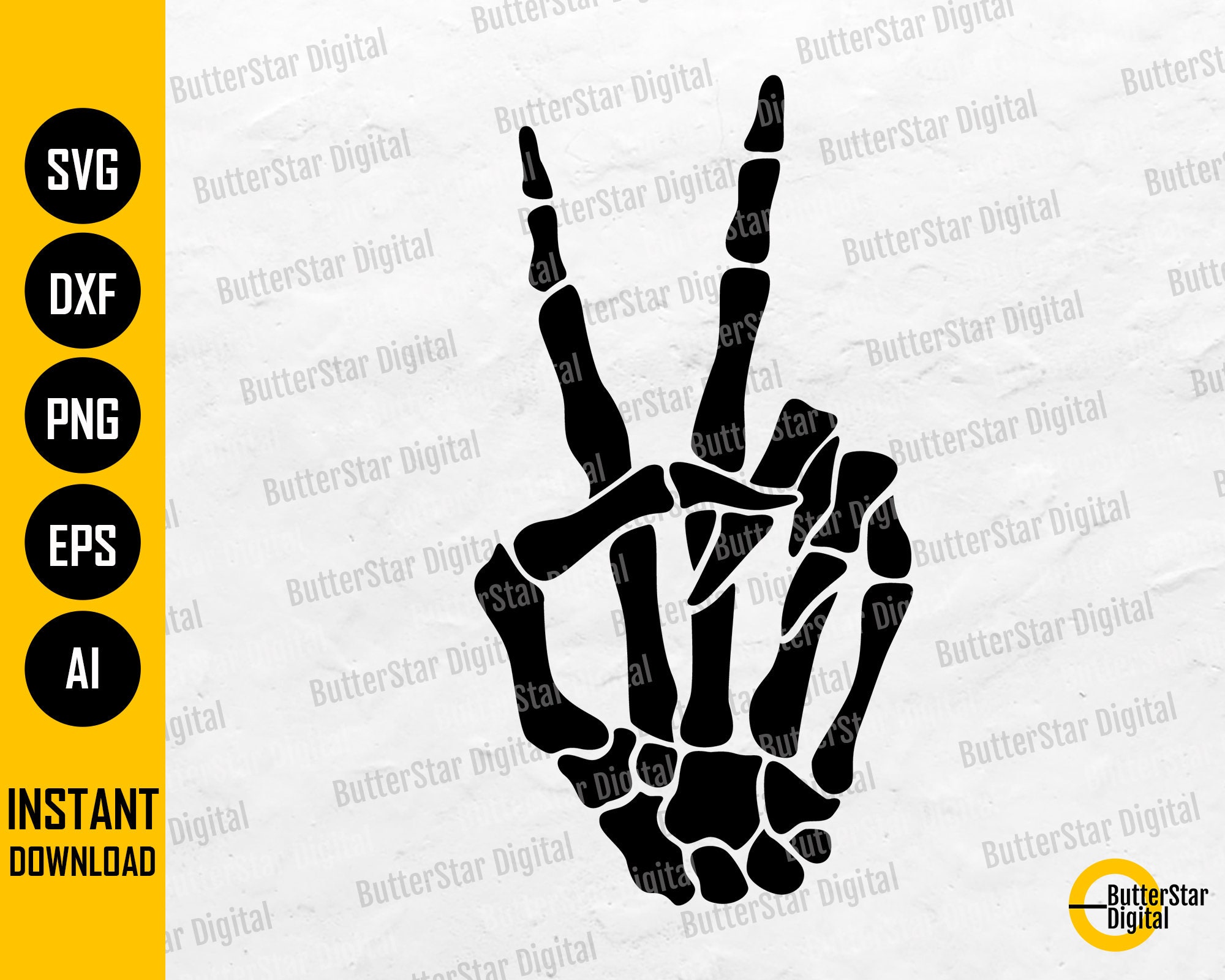 Skeleton Hand Peace Sign SVG Bones Tattoo Decal T-shirt - Etsy