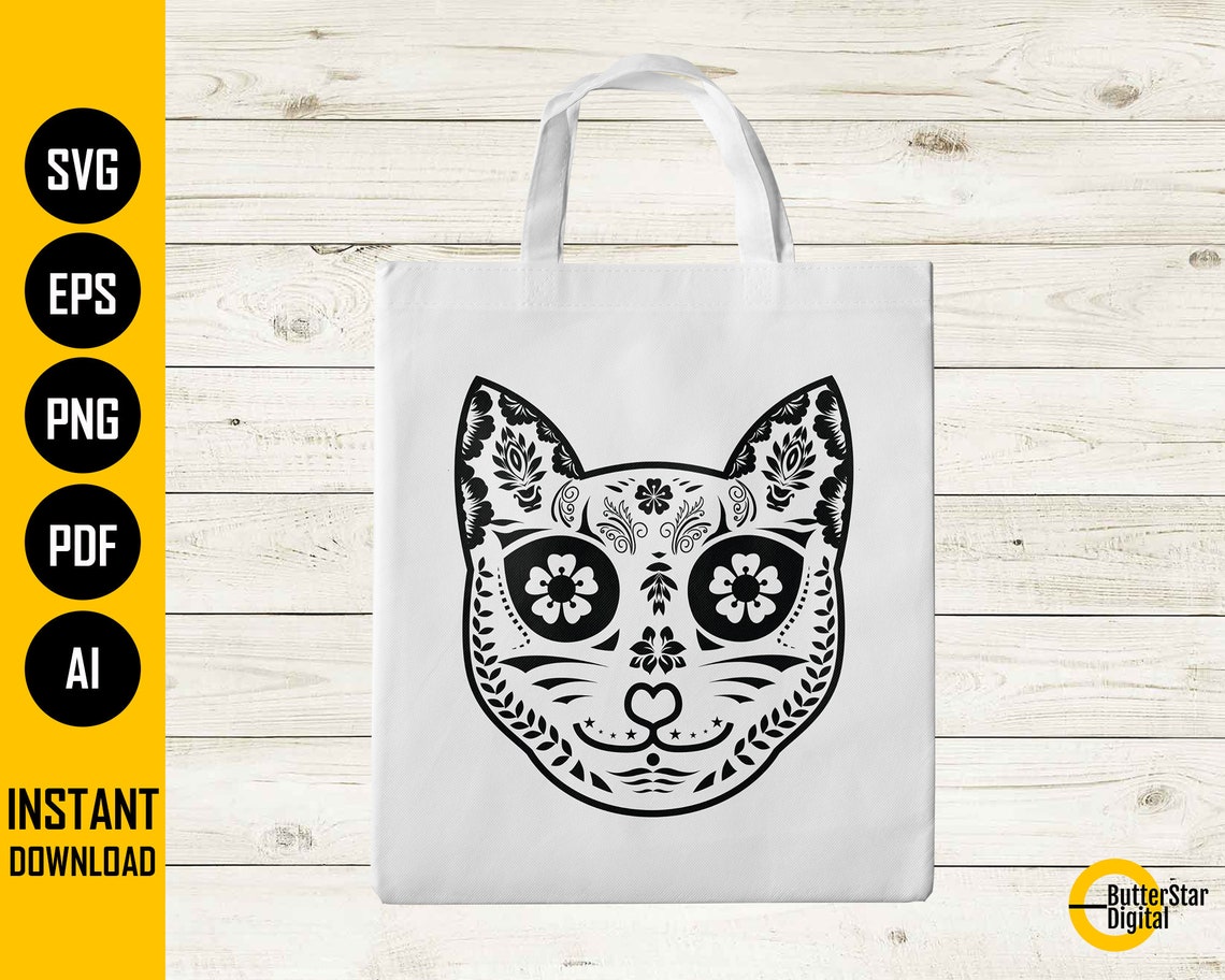 Sugar Skull Cat SVG Day of the Dead Dia De Los Muertos - Etsy