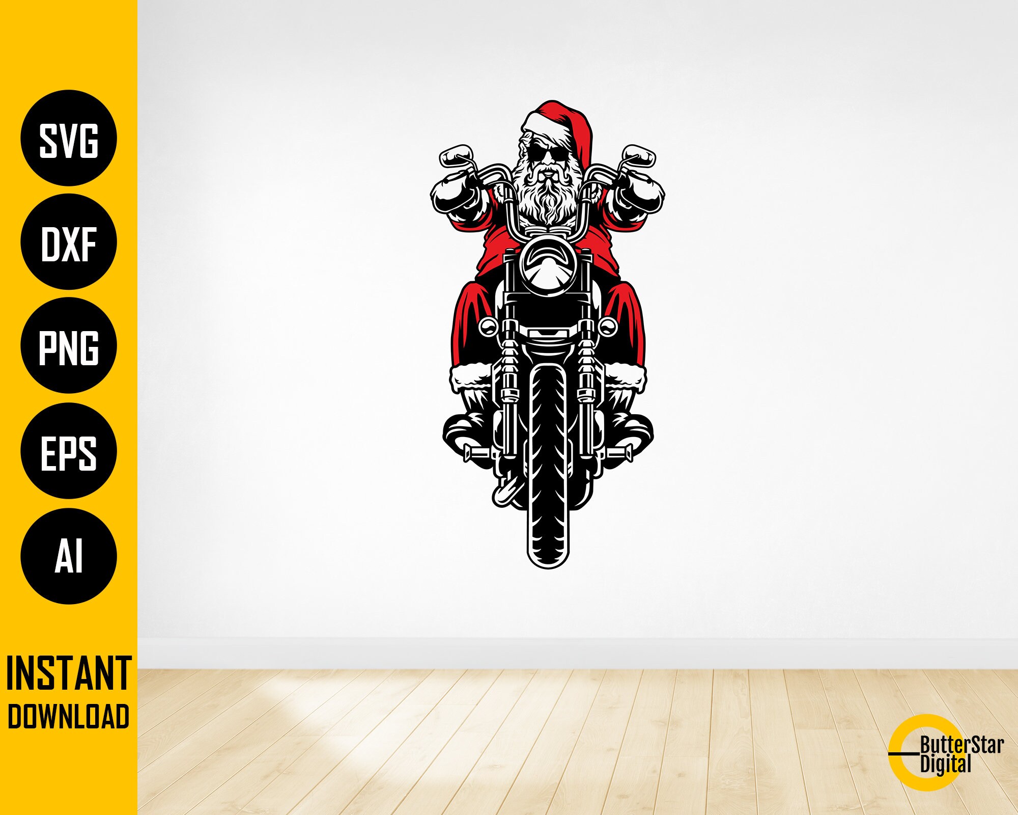 Biker Santa SVG | Cute Funny Christmas SVG | Cool Santa Claus Riding ...