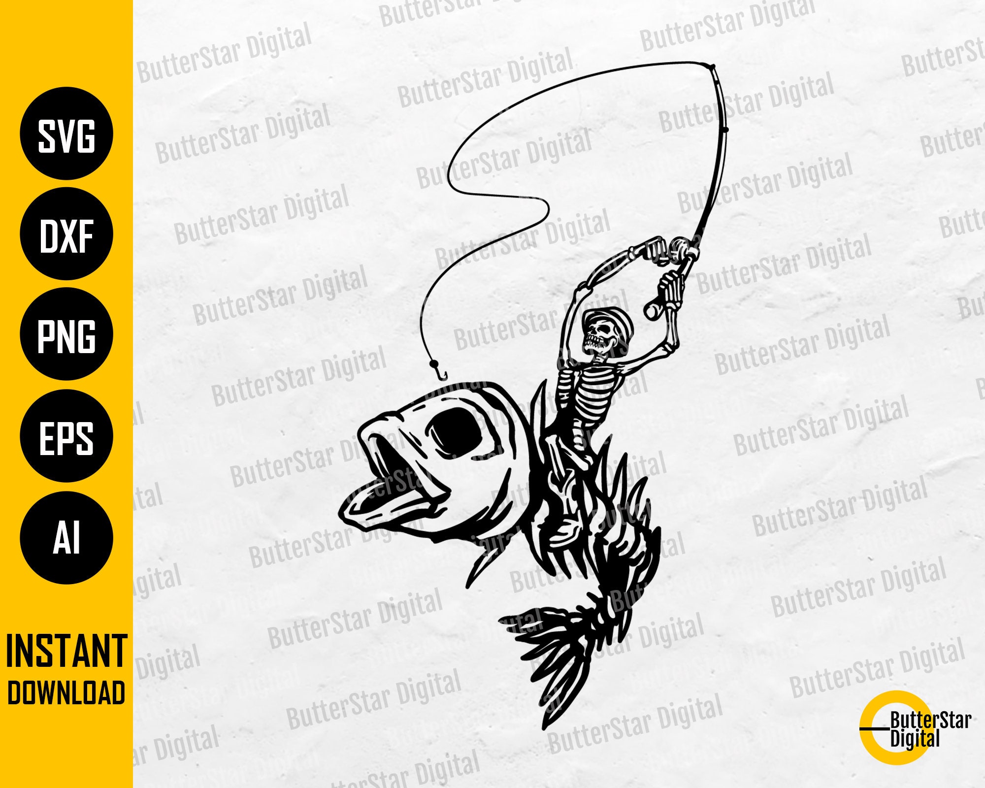 Fisherman Riding Fish Skeleton SVG Funny Fishing SVG T-shirt - Etsy