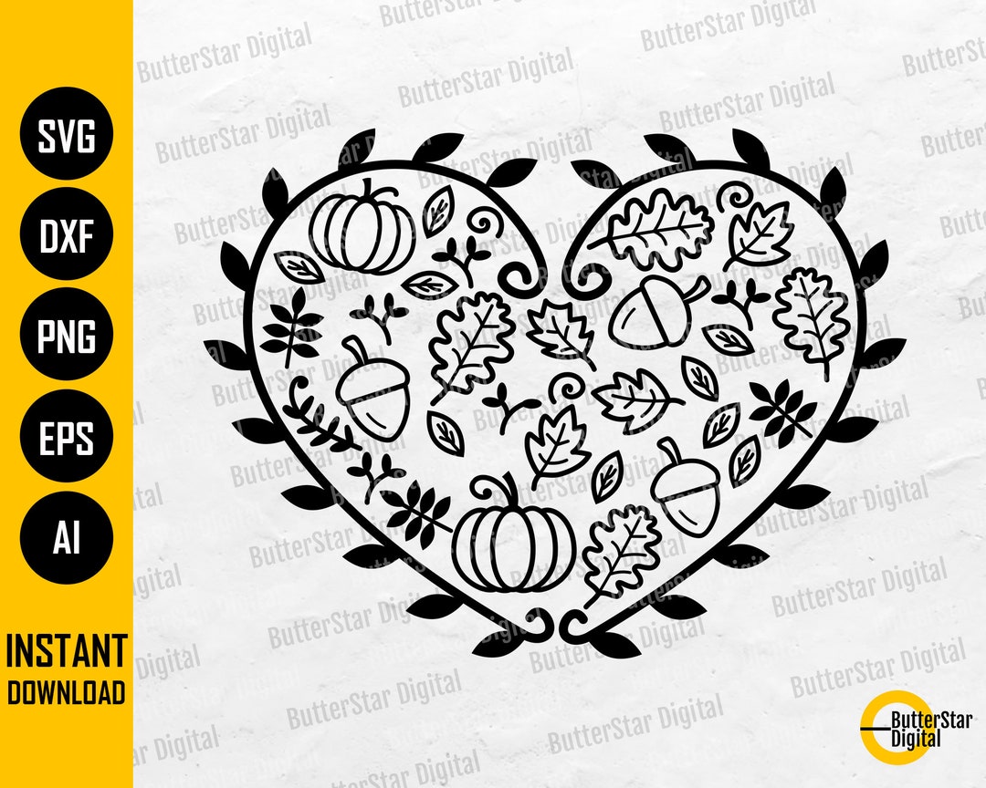 Autumn Heart SVG Fall Love SVG Autumn T-shirt Decal Decor Vinyl Cricut ...