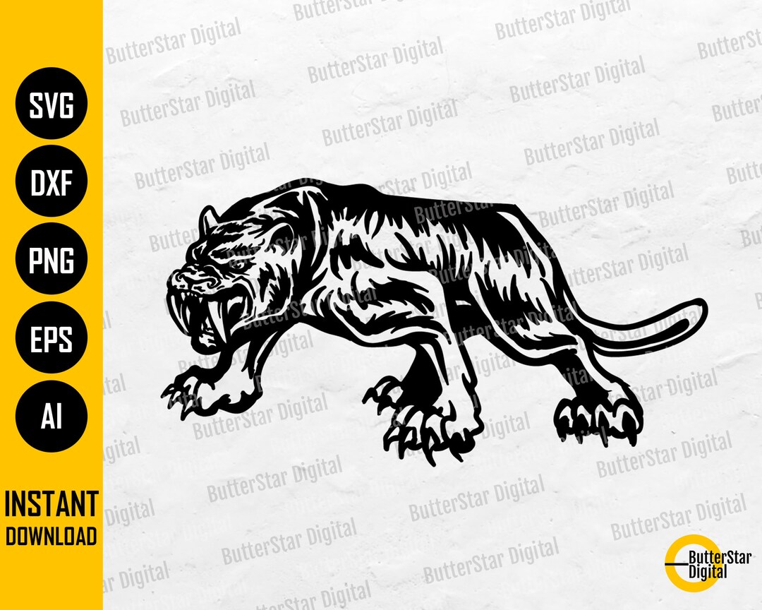Sabertooth Tiger SVG | Saber Toothed Cat SVG | Prehistoric Animal SVG ...