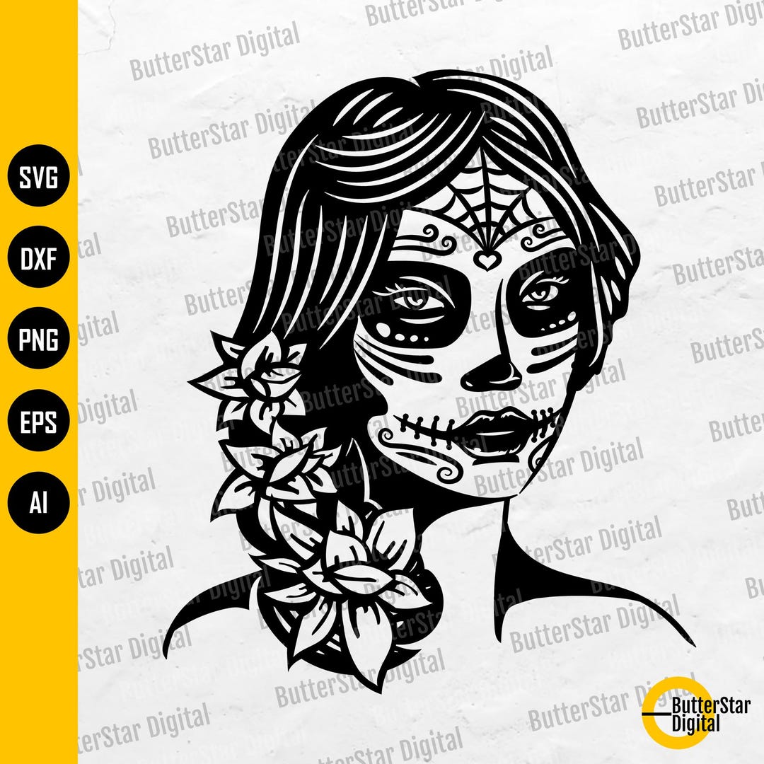 Floral Sugar Skull Girl SVG | Catrina SVG | Calavera SVG | Dia De Los ...